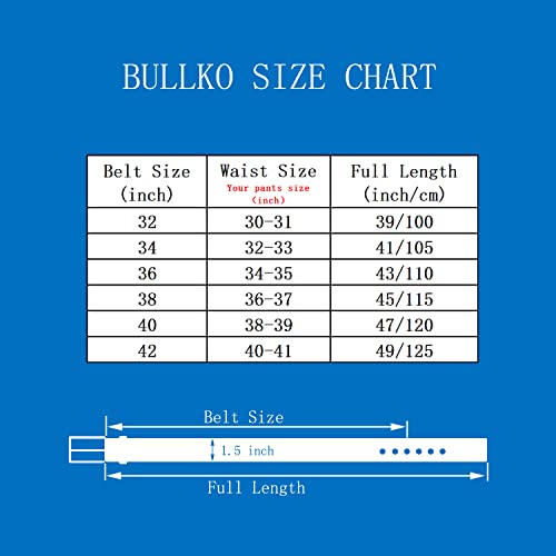 Bullko Mens Casual Genuine Leather Dress Belt for Jeans, Red Brown, 36