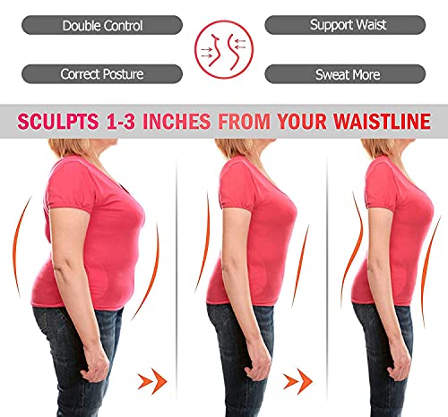 YIANNA Latex Waist Trainer for Women Tummy Control Jsculpt Double Sweat Trimmer Belt Workout Training Sport Girdle, YA2225-Black-S