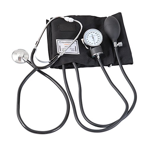 MABIS Professional Aneroid Sphygmomanometer Blood Pressure Gauge, Stethoscope and Blood Pressure Cuff, With Carrying Case, Adult Large Cuff, Black