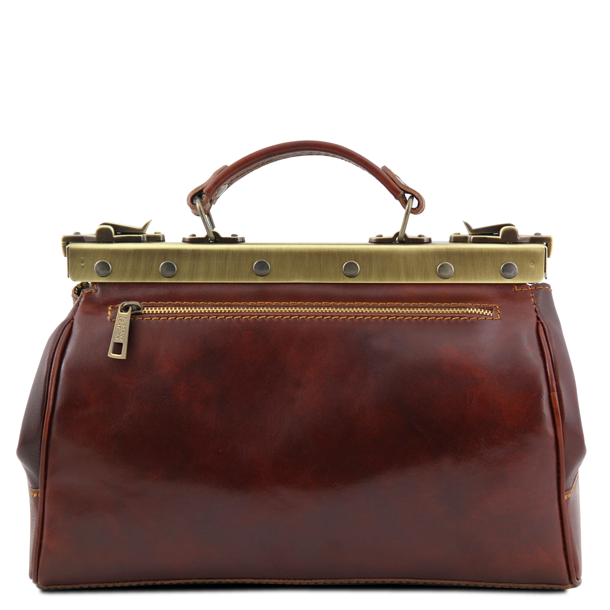 Tuscany Leather - Monalisa - Doctor gladstone leather bag with front straps Dark Brown - TL10034/5