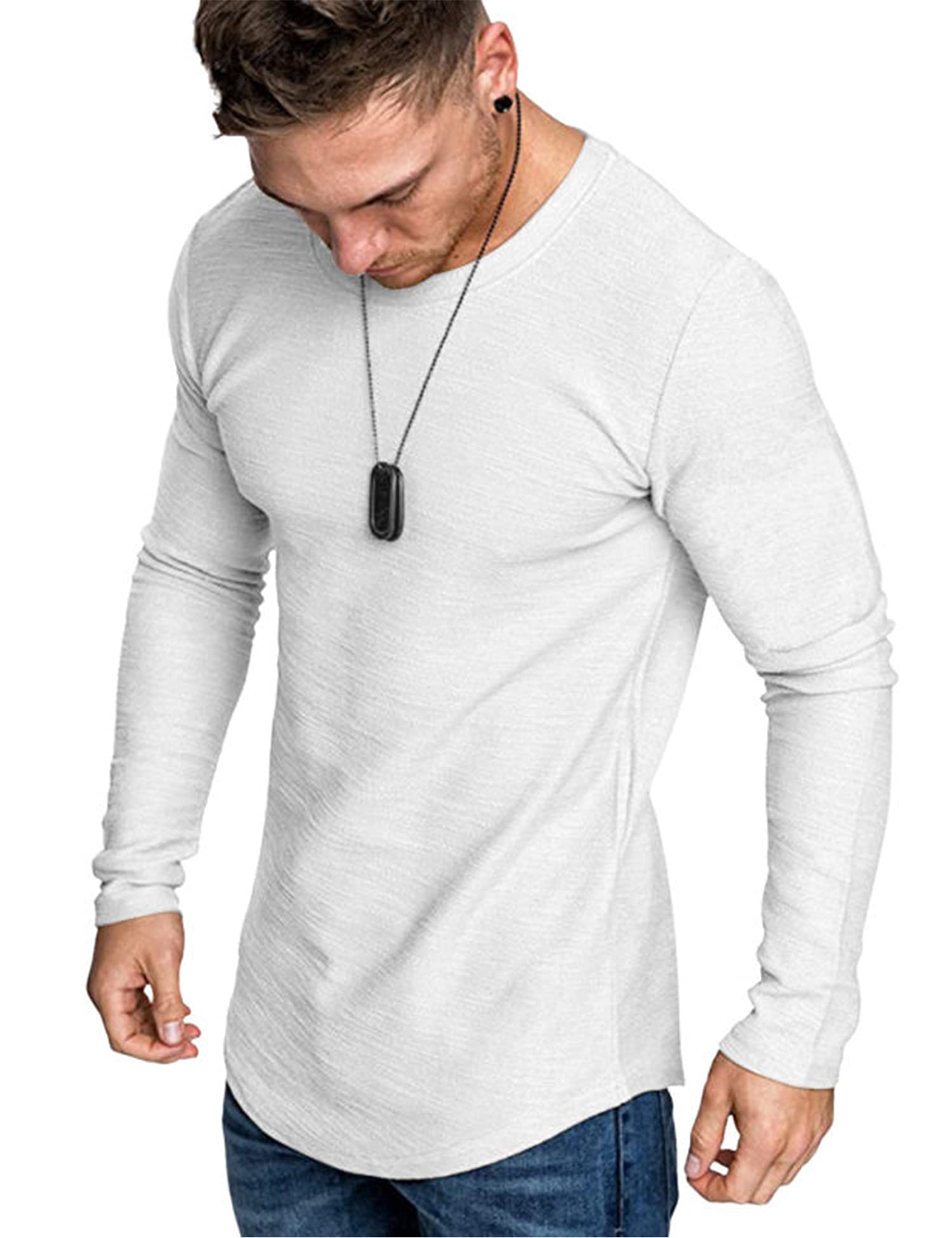COOFANDY Men 2 Pack Muscle Fitted T Shirt Gym Workout Athletic Long Sleeves Tee Black/White