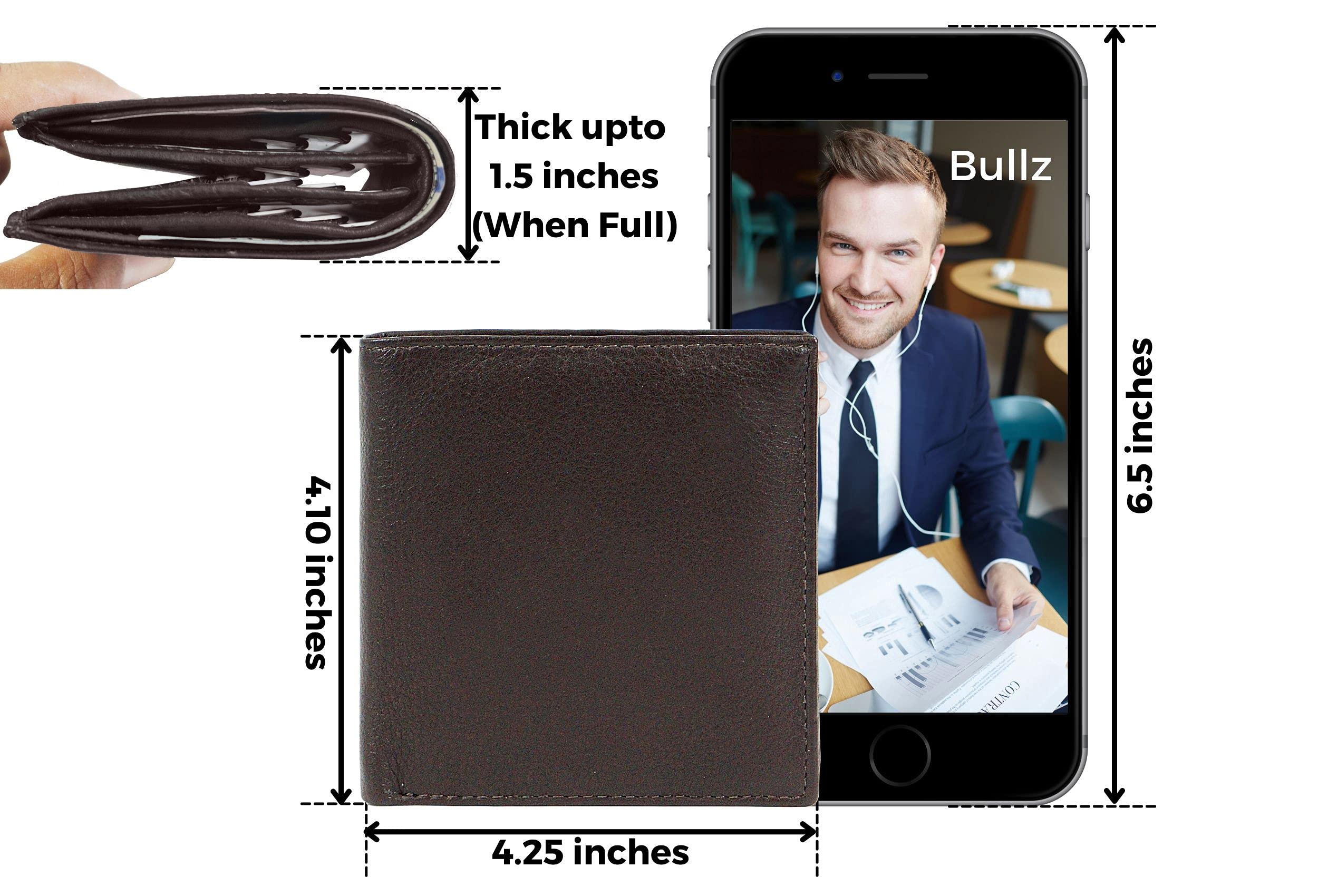 Bullz Genuine Nappa Cow leather Dual Credit Card ID Flap Bifold Mens Wallet Passcase