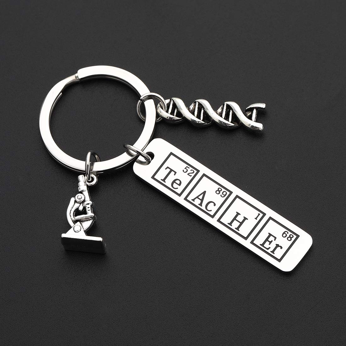 CHOROY Chemistry Teacher Keychain Gift Microscope DNA Keychain Science Teacher Jewelry Laboratory Gift Periodic Table Gift (Chemistry Teacher Keychain)