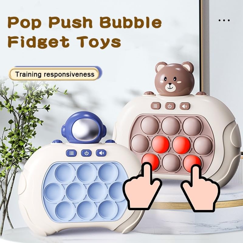 Quick Push Bubble Competitive Game Console Series - Anti Stress Sensory Bubble Pop Fidget Toys Electric Decompression 4 Modes Handled Flashing Game Console Toys for Kids and Adults (Blue)