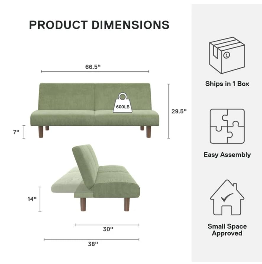Huyaster 66.5" Armless Futon Sofa Bed,Corduroy (Sage Green)