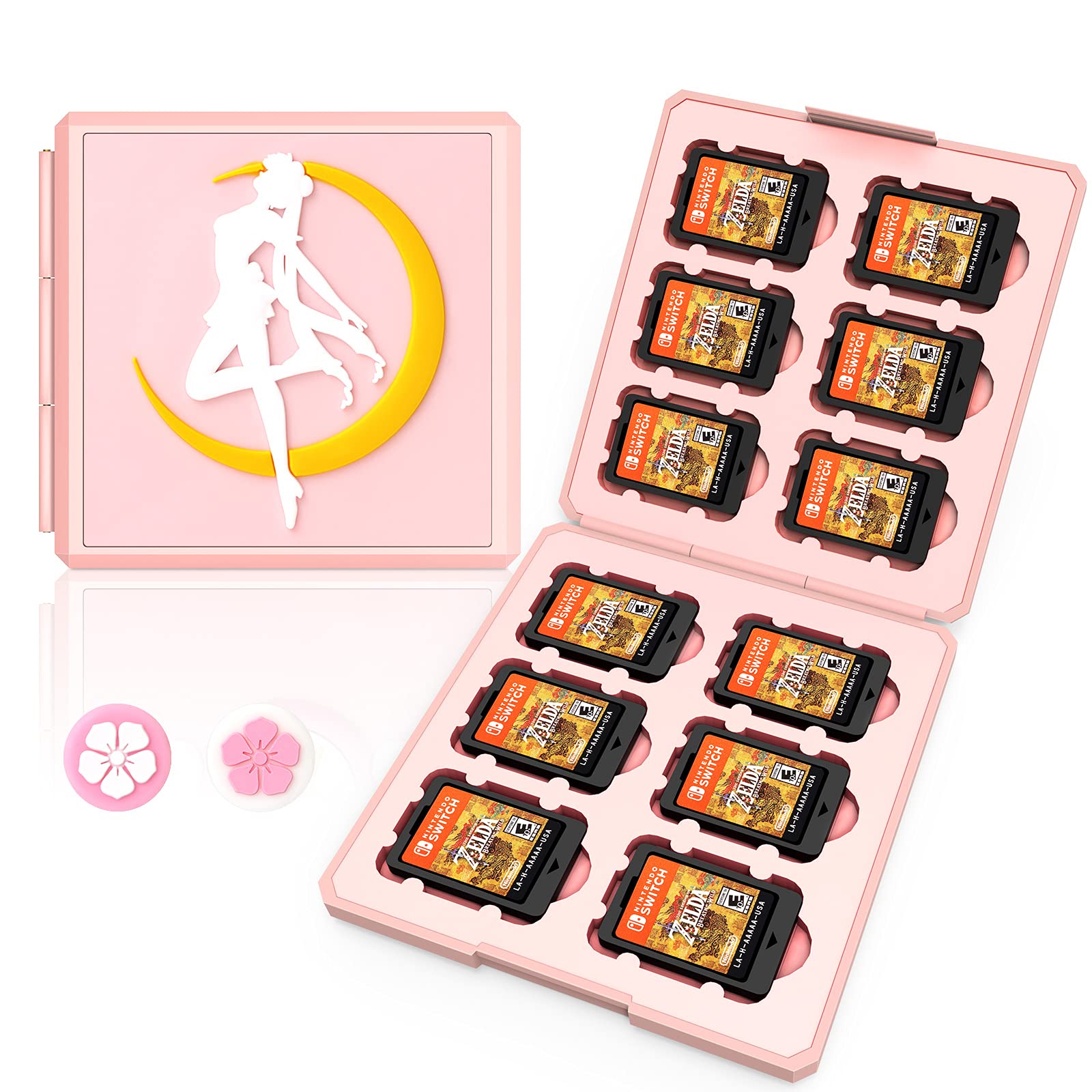 UFOPETIE 12 in 1 Game Card Case for Nintendo Switch Sailor Moon Switch Game Case,for Nintendo Switch Game Storage Nintendo Switch Game Card Case,for Switch Accessories(Thumb Grip 2PCS)