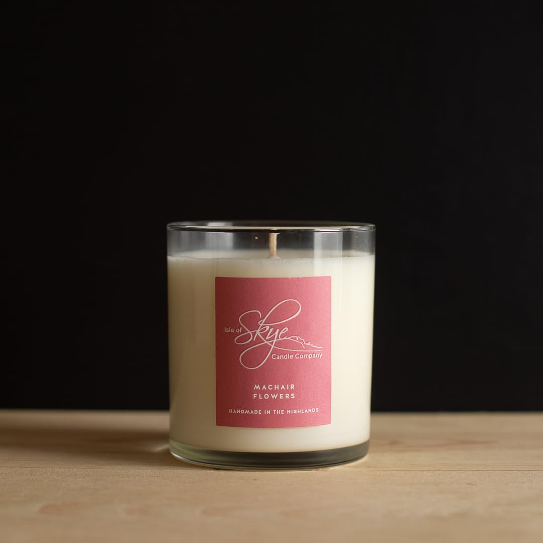 Machair Flowers Candle 100% Natural Soy Wax (Harebell, Gentian, Orchid and Bluebell) Elegant Tartan Packaging. Handmade in Scotland