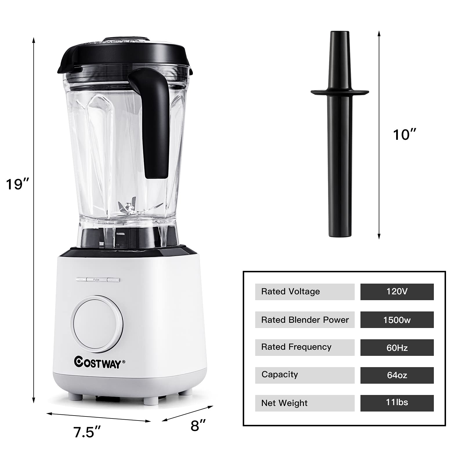 COSTWAY Professional Countertop Blender, 6 Pre-Setting Programs & 10 Speed Control, Smoothies Crushing Maker with 64oz Tritan BPA-Free Pitcher & Built-in Timer, Tamper, 1500W
