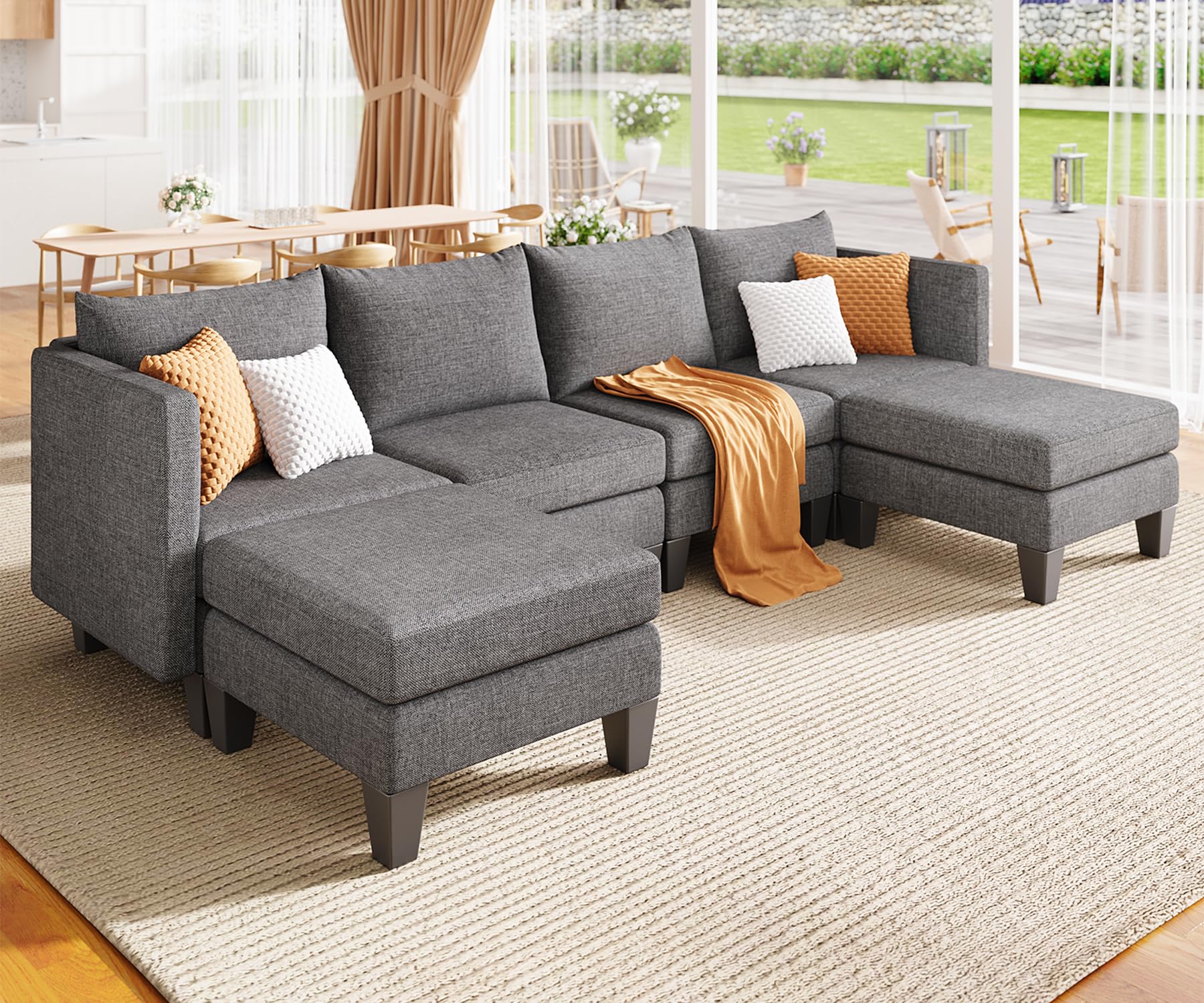 Gizoon Modular Sectional Sofa, Convertible U Shaped Sofa Couch with Ottomans, 6 Seats Sectional Sofa Couch for Living Room, Dark Grey