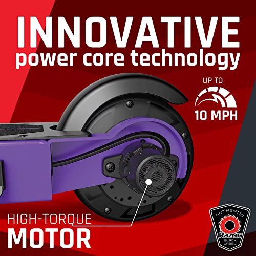 Razor Black Label E100 Electric Scooter for Kids Age 8 and Up, 8" Pneumatic Front Tire, Power Core High-Torque Hub Motor, Up to 10 mph, All-Steel Frame