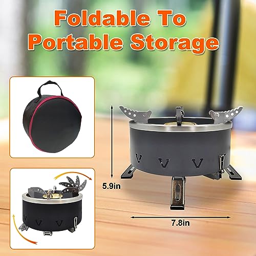 JooMoo Camping Stove Backpacking,10000W Windproof Portable Stove with Fuel Tank Adapter&Piezoelectric IgnitionFuel Tank Adapter, Lightweight Camping Accessories For Outdoor Camping, BBQ, Hiking(Grey)