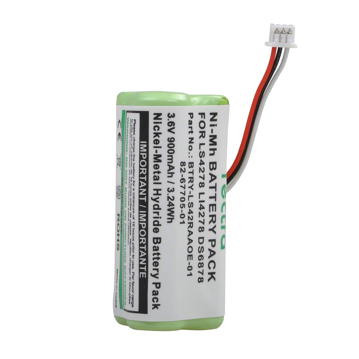 Tectra 2-Pack Replacement Battery for Motorola Symbol LS4278 LS-4278 LS4278-M LI4278 DS6878 82-67705-01 BTRY-LS42RAAOE-01 K35466 Cordless Bar Code Scanner (900mAh, 3.6V, NI-MH)