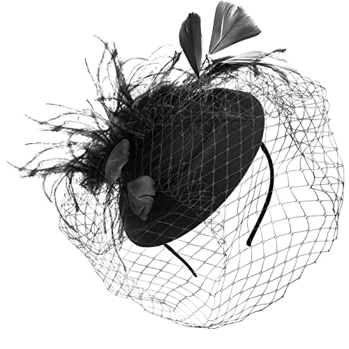 DRESHOW Fascinator Hat Cocktail Tea Party Bow Hat Netted Pillbox Hat with Hair Clip and Headband for Women and Girls