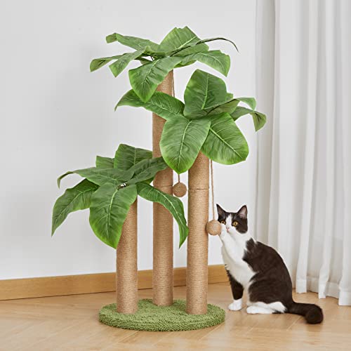 LEMONDA 31.5Inch Cat Scratching Post,Cat Scratcher with 3 Scratching Poles & Dangling Ball for for Indoor Outdoor Kitten & Adult Cat Use