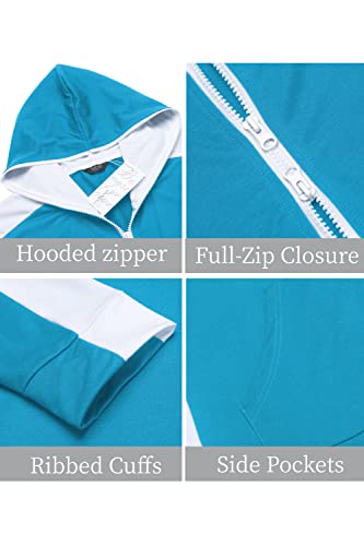 COOFANDY Men's One Piece Tracksuit Hooded Jogging Jumpsuit Long Playsuit with Pockets Blue XL