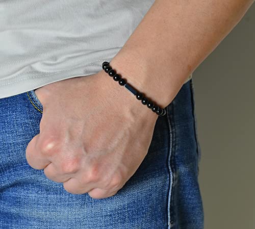 YJJelt Black Onyx Bead Bracelet 6mm Black Beaded Stone Bracelet for Men Women