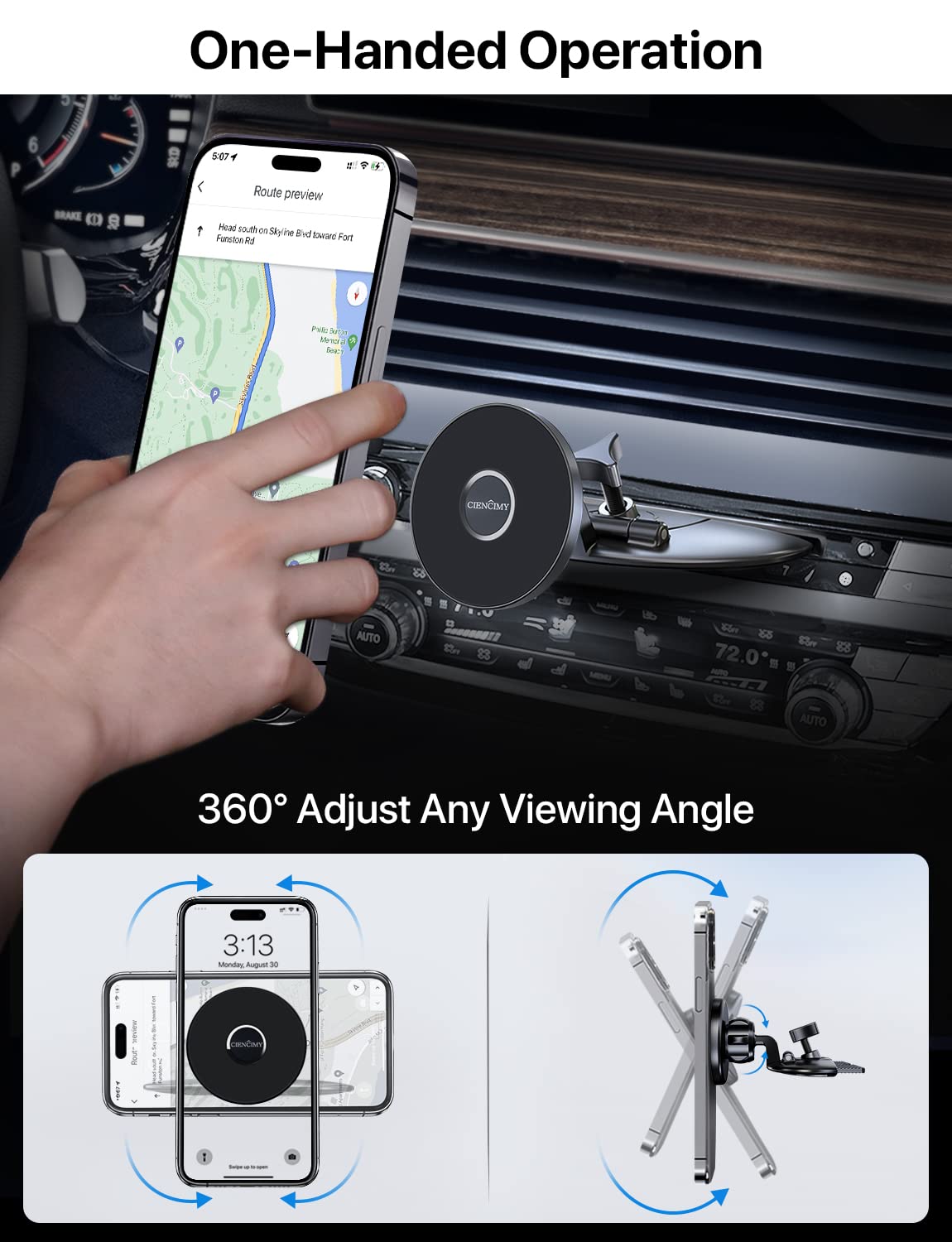 Ciencimy CD Car Mount Compatible with MagSafe iPhone 15 14 13 12 Pro Max Plus, [Built-in Metal Steel] Magnetic CD Slot Phone Holder & [Stable Metal Hook] Car Vent Phone Mount