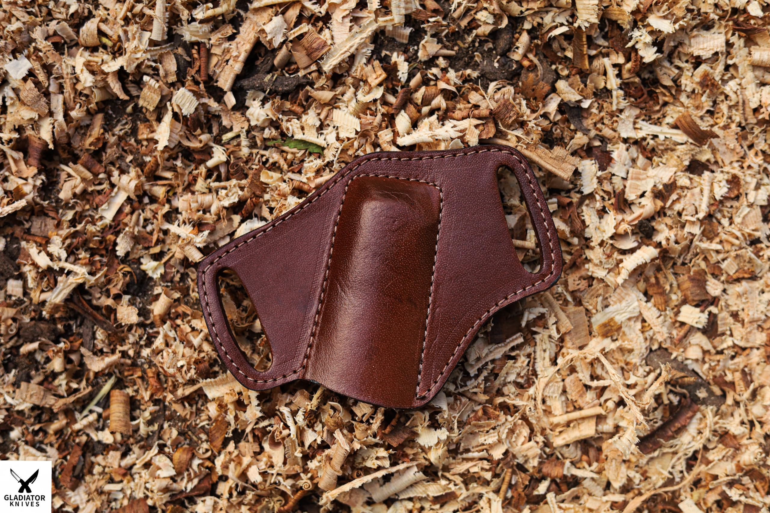 Handmade Leather Sheath for Pocket Knives, Slanted Pancake/Tooled/Belt/Trapper Style, TAN, 100% Real Leather (Brown)