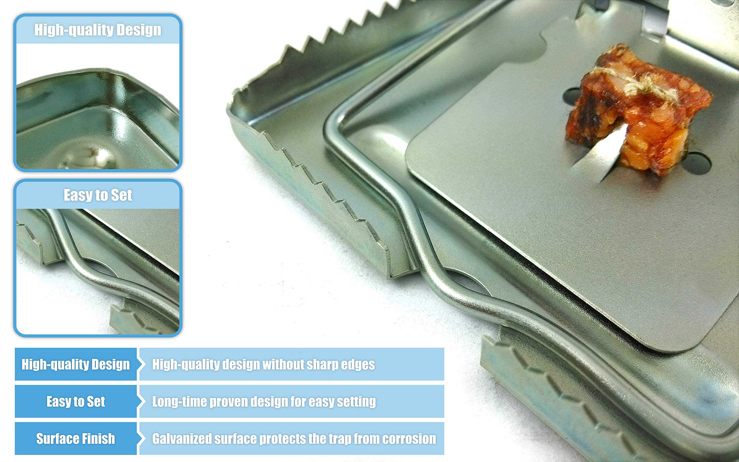 made2catch Pack of 2 Classic Metal Rat Traps Fully Galvanized - Rat Traps That Work - Strong and Humane Snap Rat Trap - Reusable Rat Trap - 2 Traps