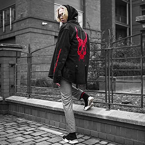 Seidarise Men's cyberpunk jacket black denim Jean Hip Hop Oversized Cropped Street wear Coat