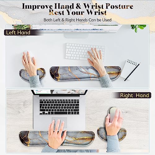 Gimars Upgrade Enlarge Gel Memory Foam Set Keyboard Wrist Rest Pad, Comfortable Ergonomic Design for Easy Typing Pain Relief, Firm Mouse Wrist Cushion Support for Office, Computer, Laptop, Mac