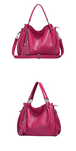 Vintage Leather Hobo Bags Top Handle Tote Handbags Cross body Shoulder Purse for Women (Hot pink)