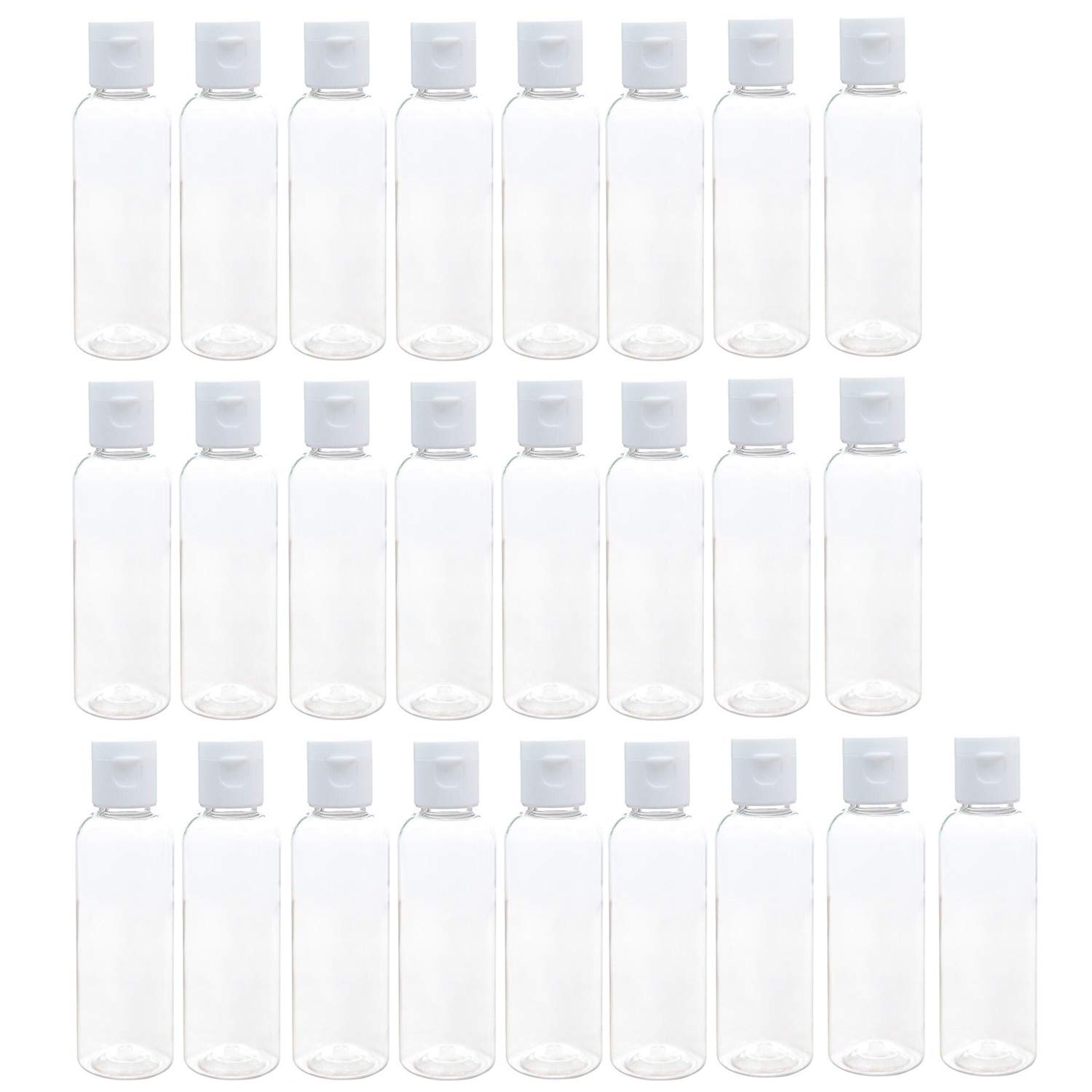 CRTWDMAN 2 Ounce/60ml Plastic Empty Bottles with Flip Cap, Refillable Cosmetic Bottles, Air Flight Travel Bottles for Shampoo, Liquid Body Soap, Toner, Lotion, Cream - Clear - Set of 25