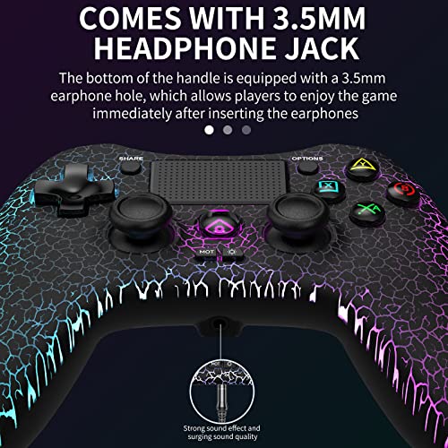 RALAN Wireless Controller with 8 Color Adjustable LED Lighting Compatible with PS4 Pro/PS4 Slim/PS3/PC/IOS/Nintendo Switch/PS4 Controller Dualshock 4, with Headphone Jack for FPS Game (Black)