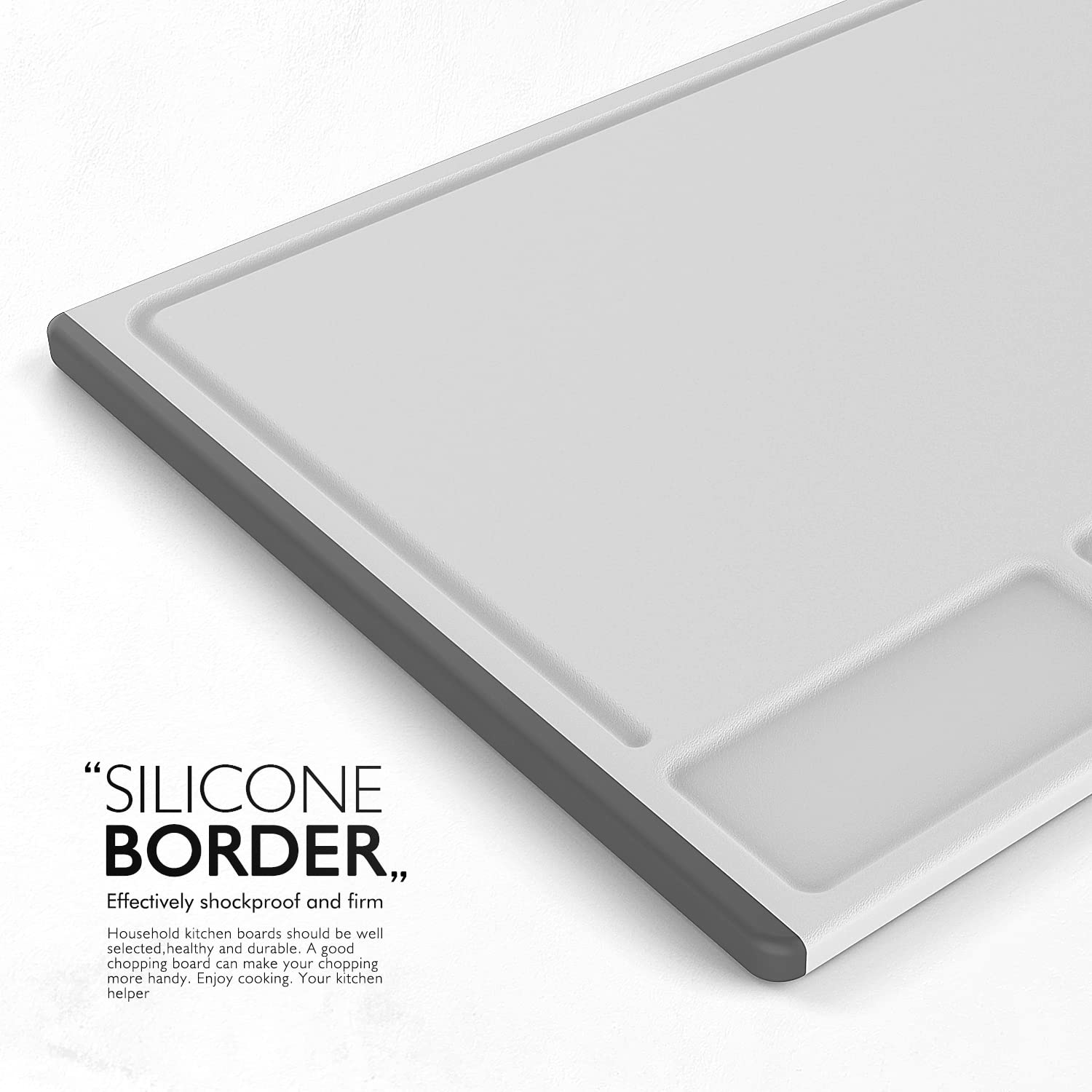 Cutting Boards for Kitchen – Large Plastic Kitchen Cutting Board, Dishwasher Safe Thick Chopping Board with Juice Grooves, for Meat, Fruits, Veggies, Easy Grip Handle, Non-Slip (Grey)