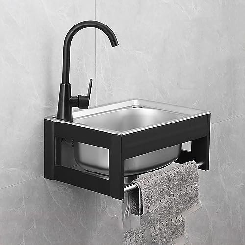 Wall Mount Utility Sink,stainless Steel Kitchen Sink,utility Sink Single Bowl,hot And Cold Faucet,aluminum Bracket,suitable For Small Space Kitchens,restaurants,garages,outdoor Places ( Size : 53*38cn