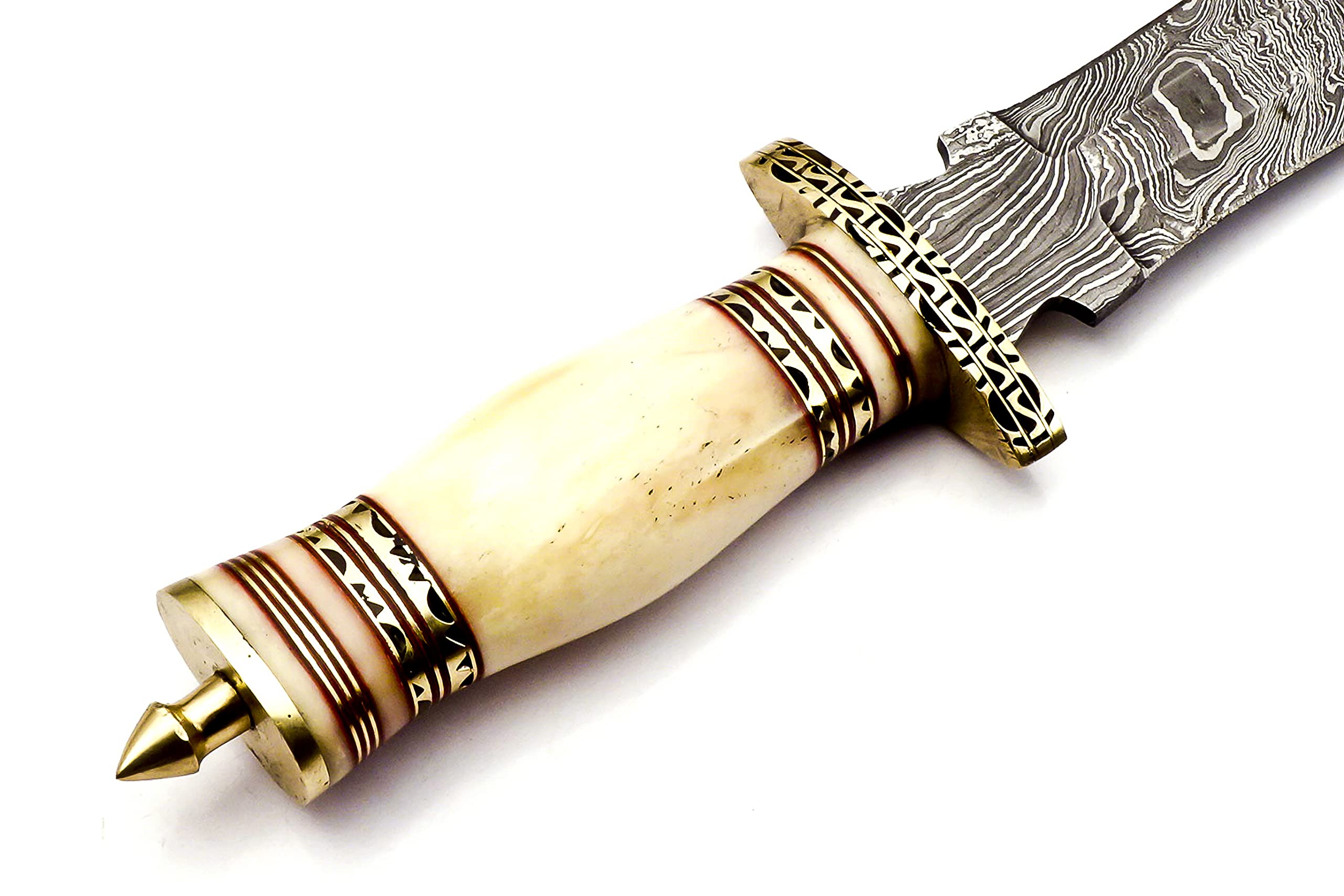 Damascus Steel Knife Handle Bone With Brass Guard A Beautiful Work Of Hunting Blade
