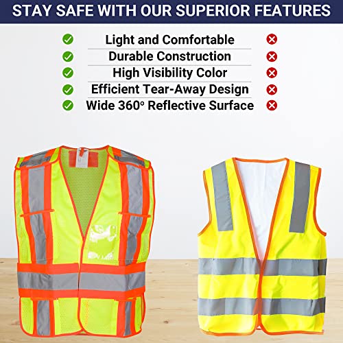 High Visibility Safety Vest β ANSI Class 2 Breakaway Vest with 5 Pockets, Yellow with Adjustable Hook and Loop Closure, Hi Vis Breathable Mesh, Heavy Duty Work Wear for Men or Women, 3 Pack (XL/XXL