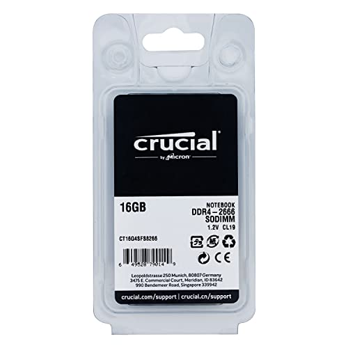 Crucial 16GB DDR4 SDRAM Memory Module - for Notebook - 16 GB - DDR4-2666/PC4-21300 DDR4 SDRAM - CL19-1.20 V - Non-ECC - Unbuffered - 260-pin - SoDIMM (CT16G4SFS8266)