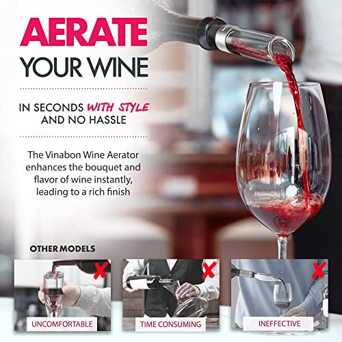 VINABON Wine Aerator β New 2023 Premium Wine Aerating Pourer and Wine Air Aerator Decanter Spout β Improves Wine Flavor & Bouquet. Includes WineGuide Ebook
