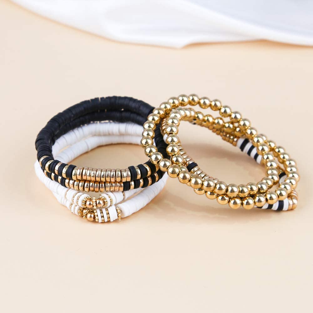 Colorful Surfer Stretch , Letter Vinyl Beads Bracelet Set, Handmade Elastic Rope Heishi, Summer Beach Bracelet for Women