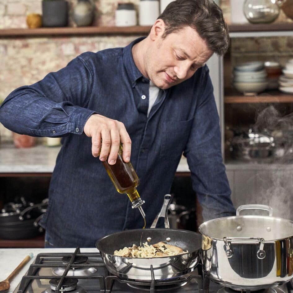 Tefal Jamie Oliver Cook's Classic E30688 Wok Pan 30 cm Non-Stick Coating Safe Thermal Signal Riveted Silicone Handle Suitable for Induction Cookers Oven Safe Stainless Steel