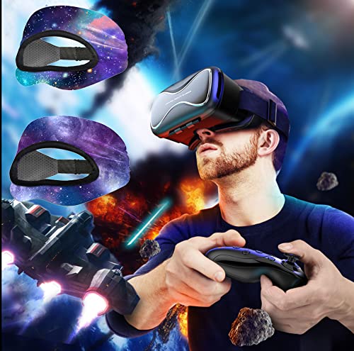 VR Eye Mask Cover VR Mask Sweat Band ,Replace Silicone Face Cover Pad Adjustable Breathable VR Sweat Band for Oculus Quest 2, HTC Vive, PS, Gear, VR Workouts - 2PC (Starry Sky)