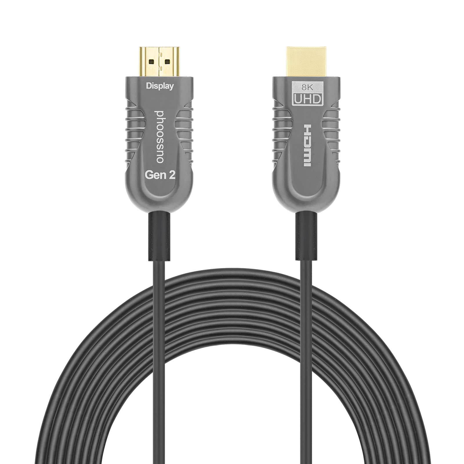phoossno Certified 8K HDMI 2.1 Fiber Optical Cable,10K Ultra High Speed HDMI 33ft 48Gbps 4K 120Hz 8K 120Hz 10K 120Hz, eARC Dolby Vision Atmos HDR10 RTX 3080/3090 4090 PS5 Xbox Sony LG C9/B9