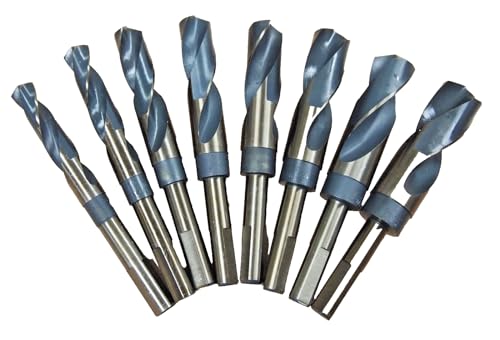 Hoteche 8PC HSS Cobalt Silver & Deming Drill Bits Set, Large Size 9/16" to 1", Reduced 1/2" Shank