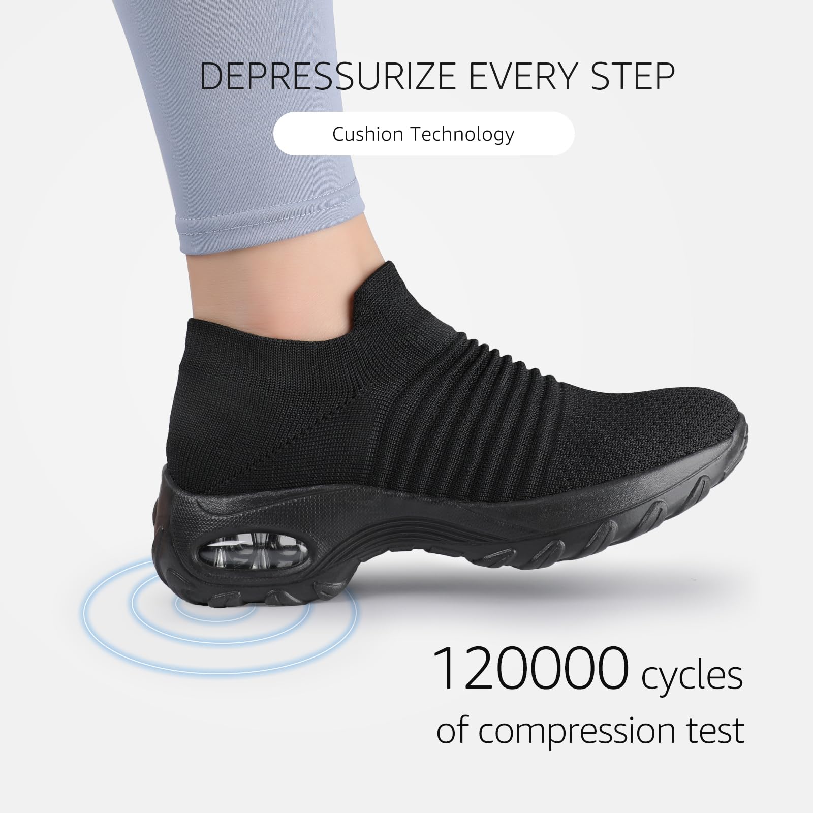 STQ Womens Slip on Walking Shoes Breathable Non Slip Work Shoes Comfortable Air Cushion Orthopedic Sneakers with Arch Support All Black 8