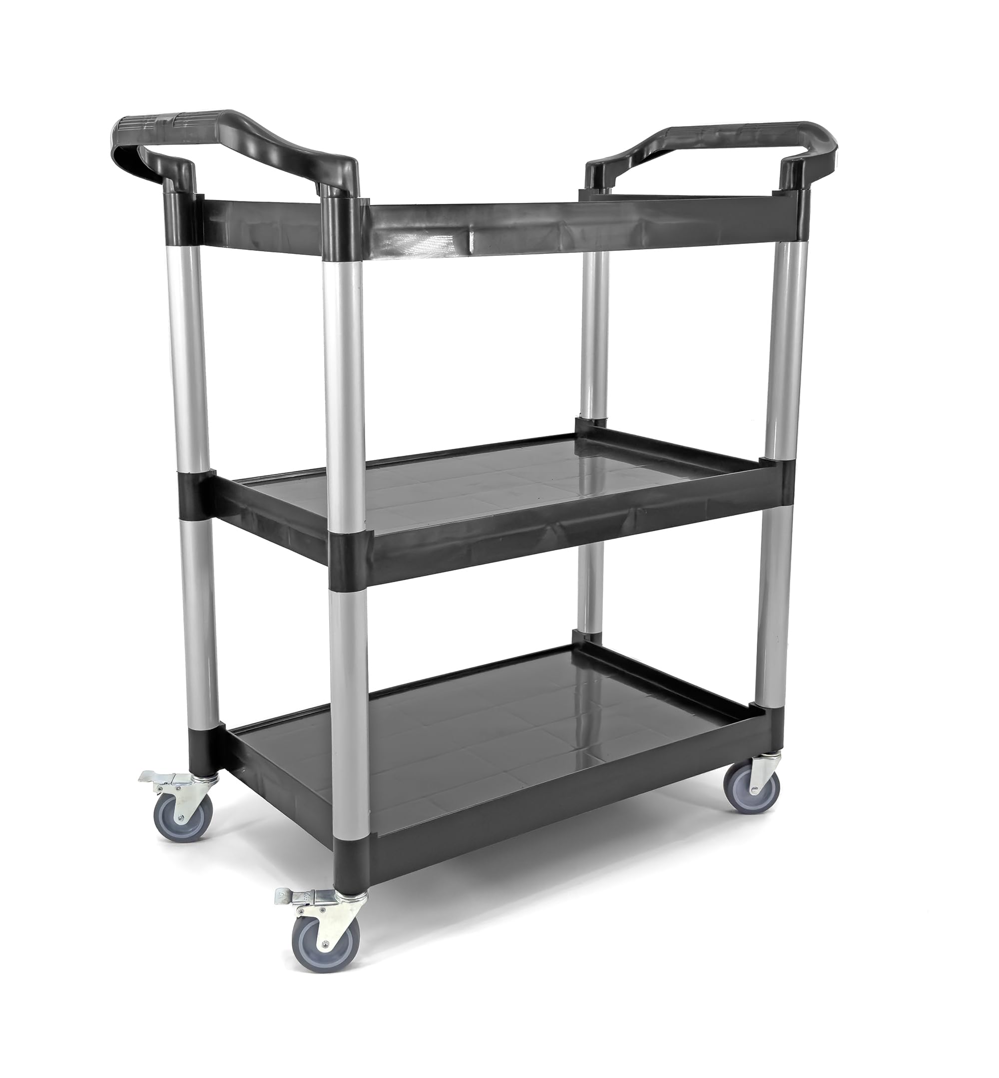 Commercial 3-Shelf Rolling Service Utility Cart | Capacity 450 lbs. | 37" x 33" x 16" | Black