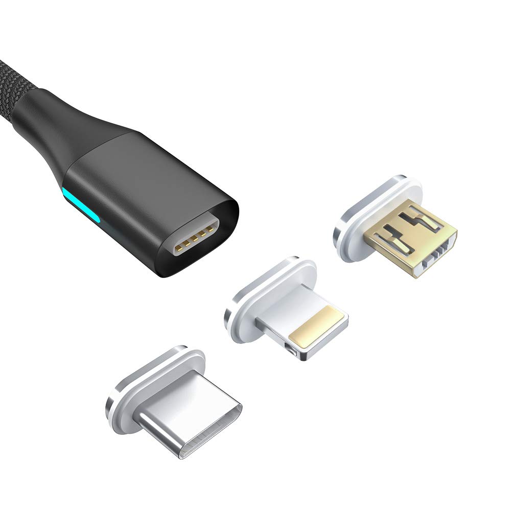 NetDot Gen10 3in1 Nylon Braided Magnetic Charging Cable Fast Charging and Data Transfer for Micro USB and USB C Android Smartphones and i-Product (3.3ft / 3 Pack, Black)