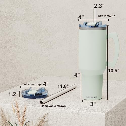 WANSHAN 40 oz Tumbler with Handle and Straw Lid - Steel water bottle Travel Mug Iced Coffee Cup, Insulated Reusable Stainless