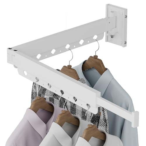 iMonse Clothes Drying Rack, Retractable and Foldable Laundry Drying Rack Wall Mount for Indoor, Space Saver Clothes Hanging Rack for Laundry Room, Balcony, Closet, Bedroom(Double-Fold), White