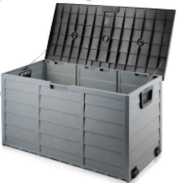 Gerrit All Weather UV Pool Deck Box Storage Shed Bin Backyard Patio Outdoor w/Wheel