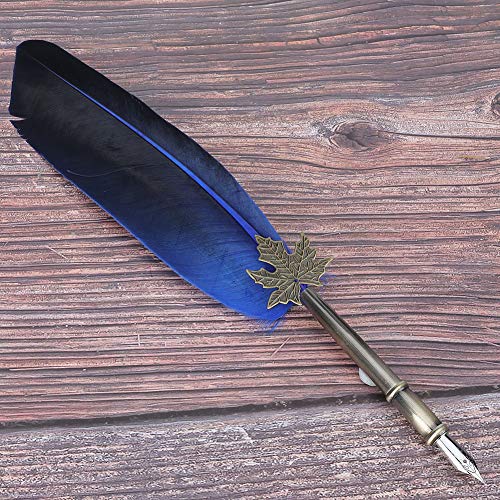 Vintage Feather Pen Set, Calligraphy Writing Quill Ink Dip Pen Writing Ink Set Stationery Gift Box(Blue)