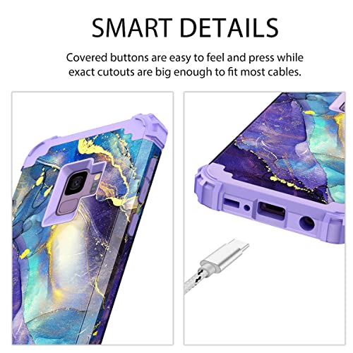 Rancase for Galaxy S9 Case,Three Layer Heavy Duty Shockproof Protection Hard Plastic Bumper +Soft Silicone Rubber Protective Case for Samsung Galaxy S9,Purple