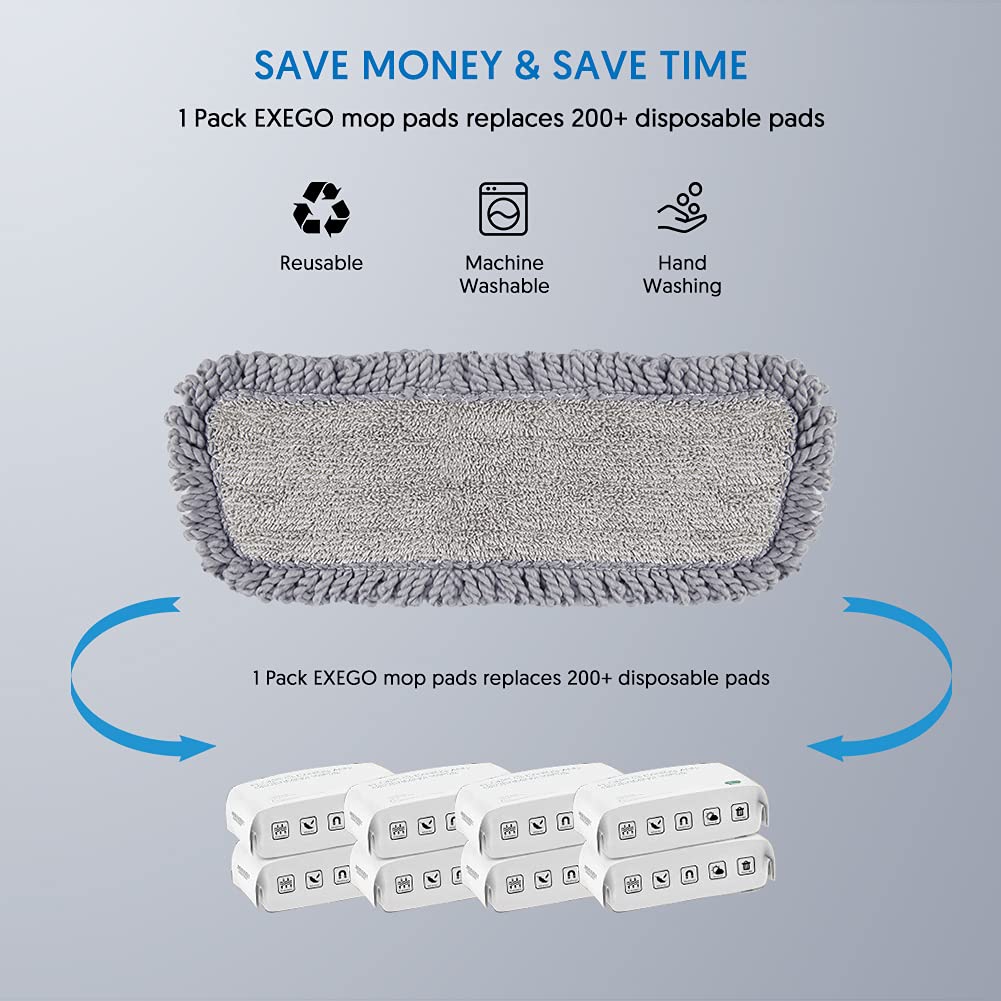 EXEGO Reusable Mop Pads Refills for Swiffer Power Mop Microfiber Mop Pads Refills Machine Washable Household Replacement Mop Pads Compatible with Swiffer Power Mop 13"-15" Spray Wet Mops, 5 Pack