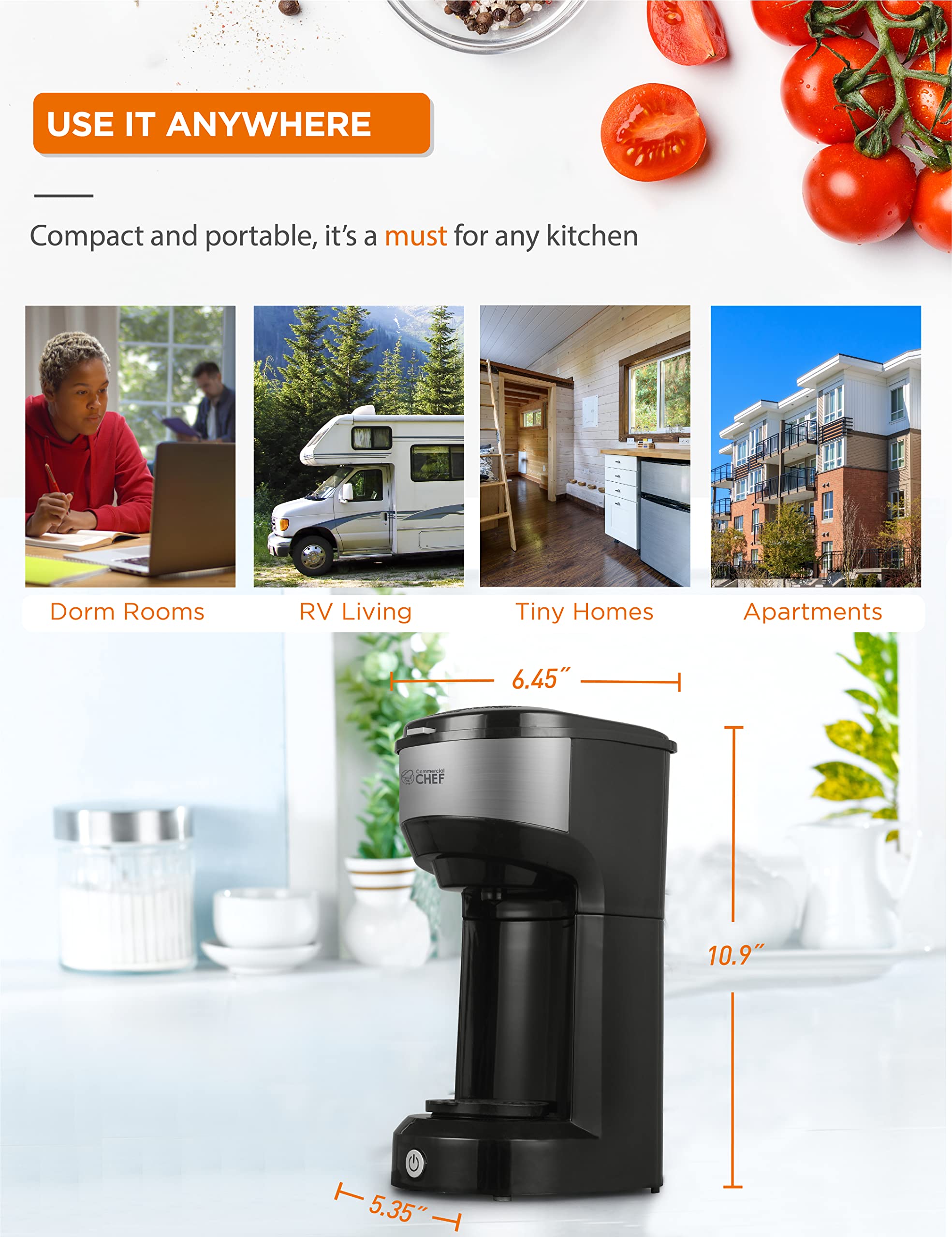 Commercial CHEF Coffee Machine, Single Serve Coffee Maker, Portable Coffee Maker Single Serve with 13 Ounce Water Tank & One Touch Button for Coffee Brewing