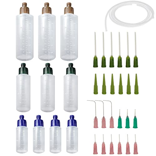 EDSRDUS LDPE Squeeze Bottles with Luer Lock & Multi Purpose Precision Applicator for Gluing Projects DIY Craft Painting Measuring E-Liquids Kitchen, etc (1oz+2oz+4oz, Translucent)